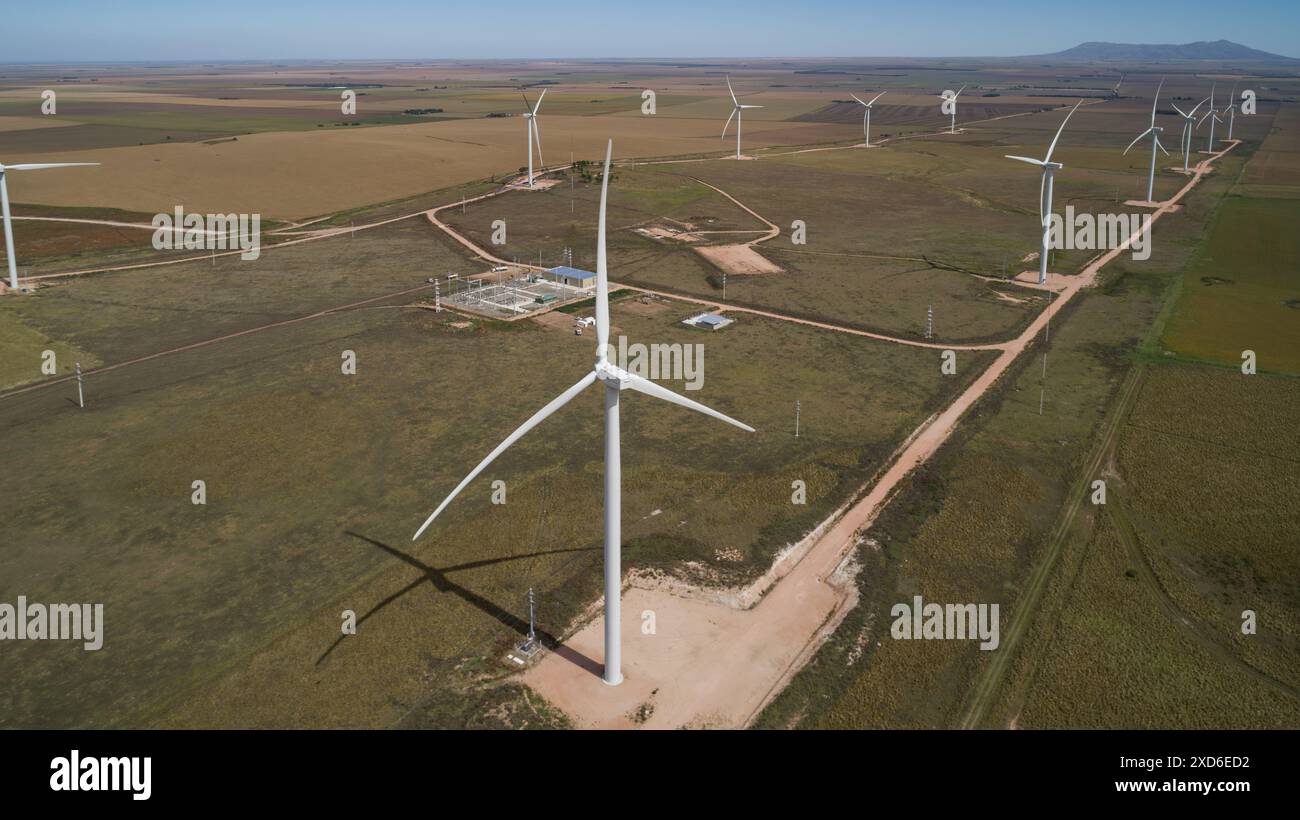 Aerial view of the wind turbine park. Wind energy plants in Argentina ...