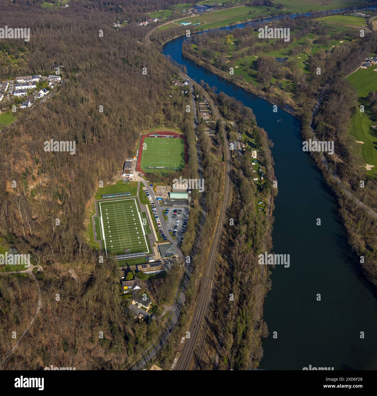 Aerial view, soccer stadium and athletics stadium Kettwig, Fußball ...