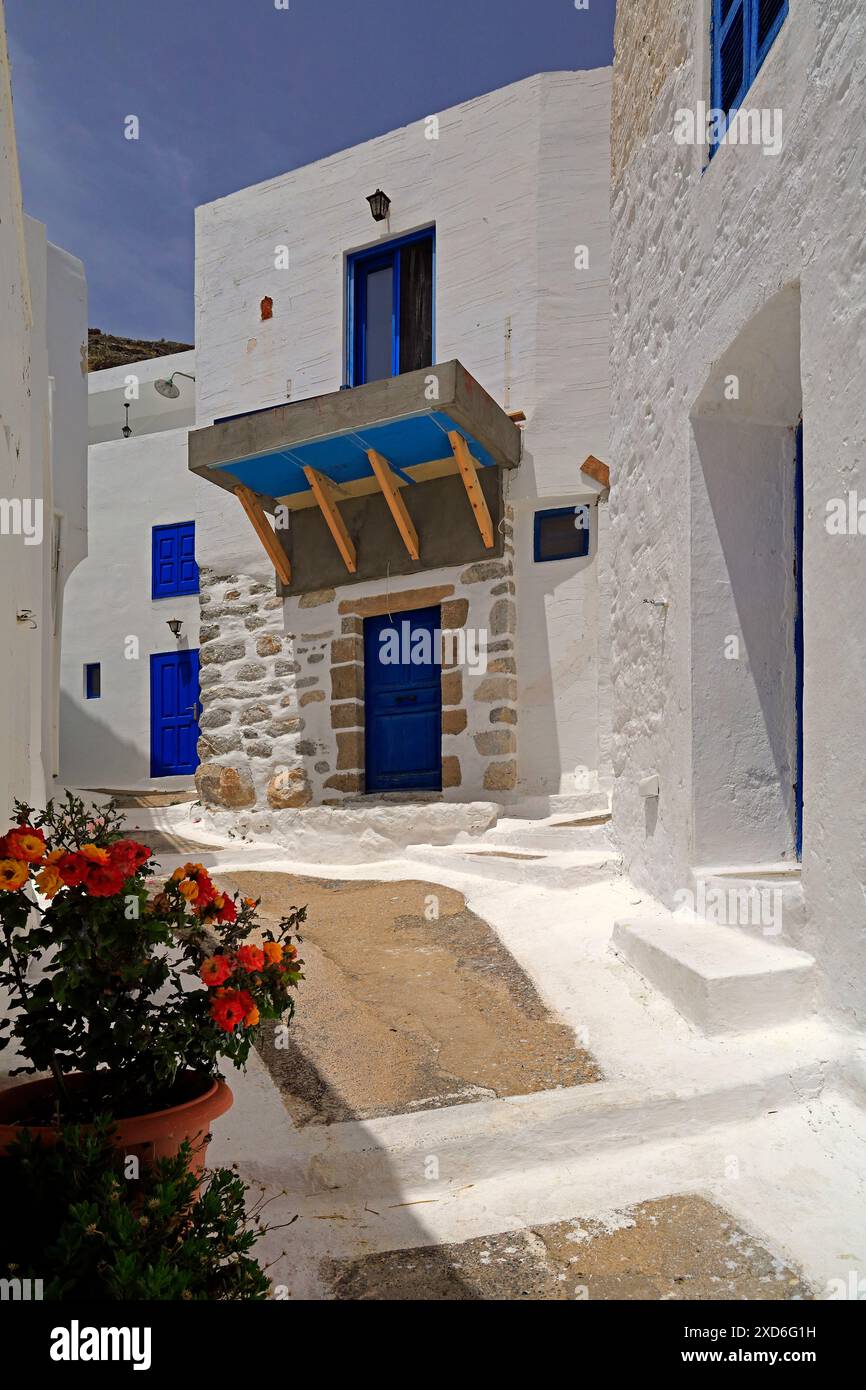 Greek street scene, Megalo Chorio village, Tilos Island, Dodecanese ...