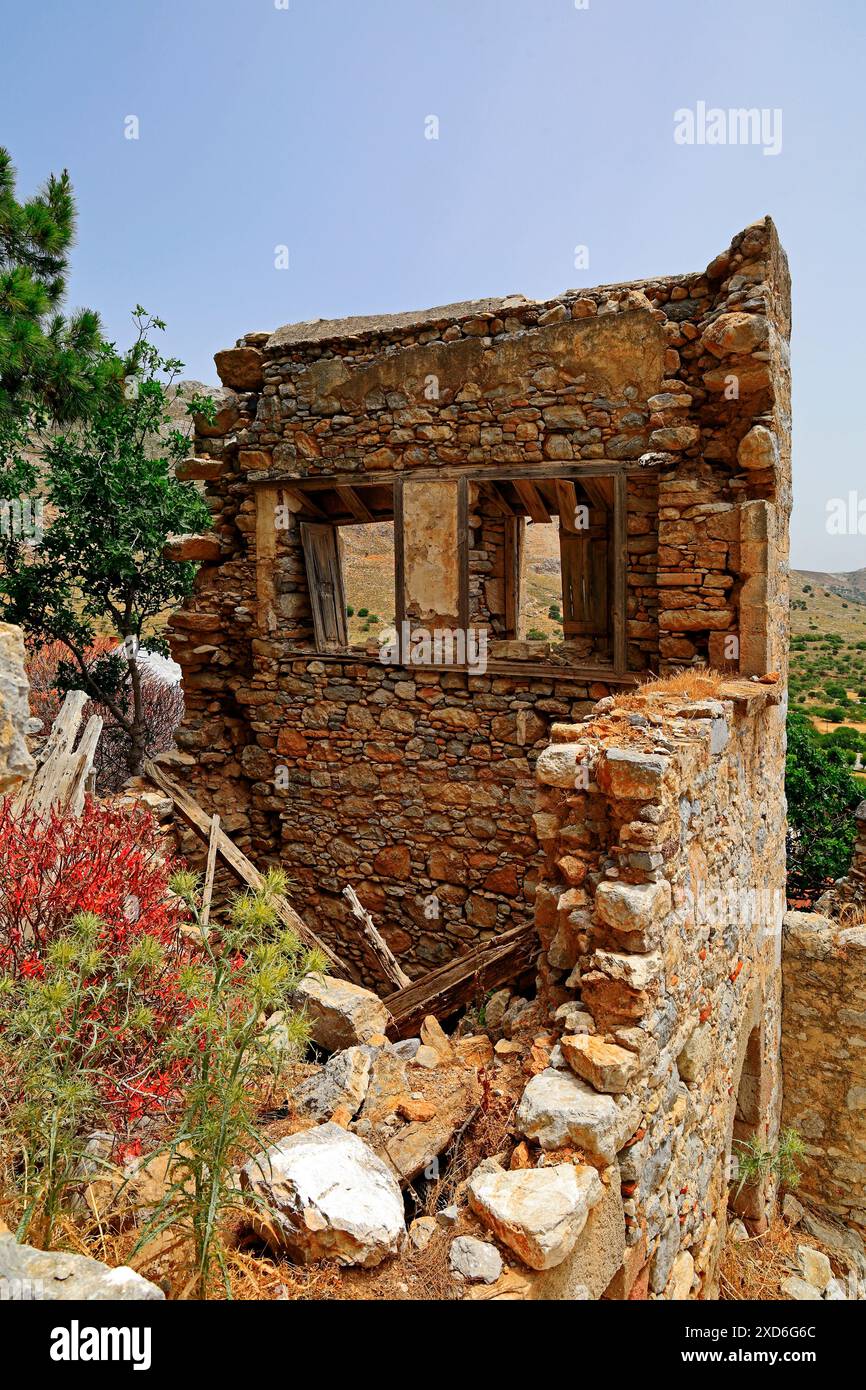 Landscape with ruined house at Megalo Chorio village, Tilos Island ...