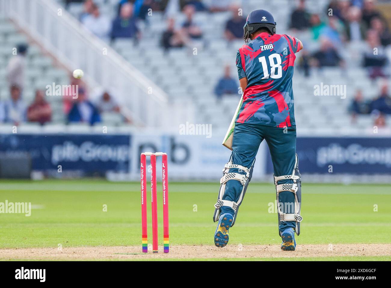 Birmingham, UK. 20th June, 2024. Saif Zaib edges the ball from George ...