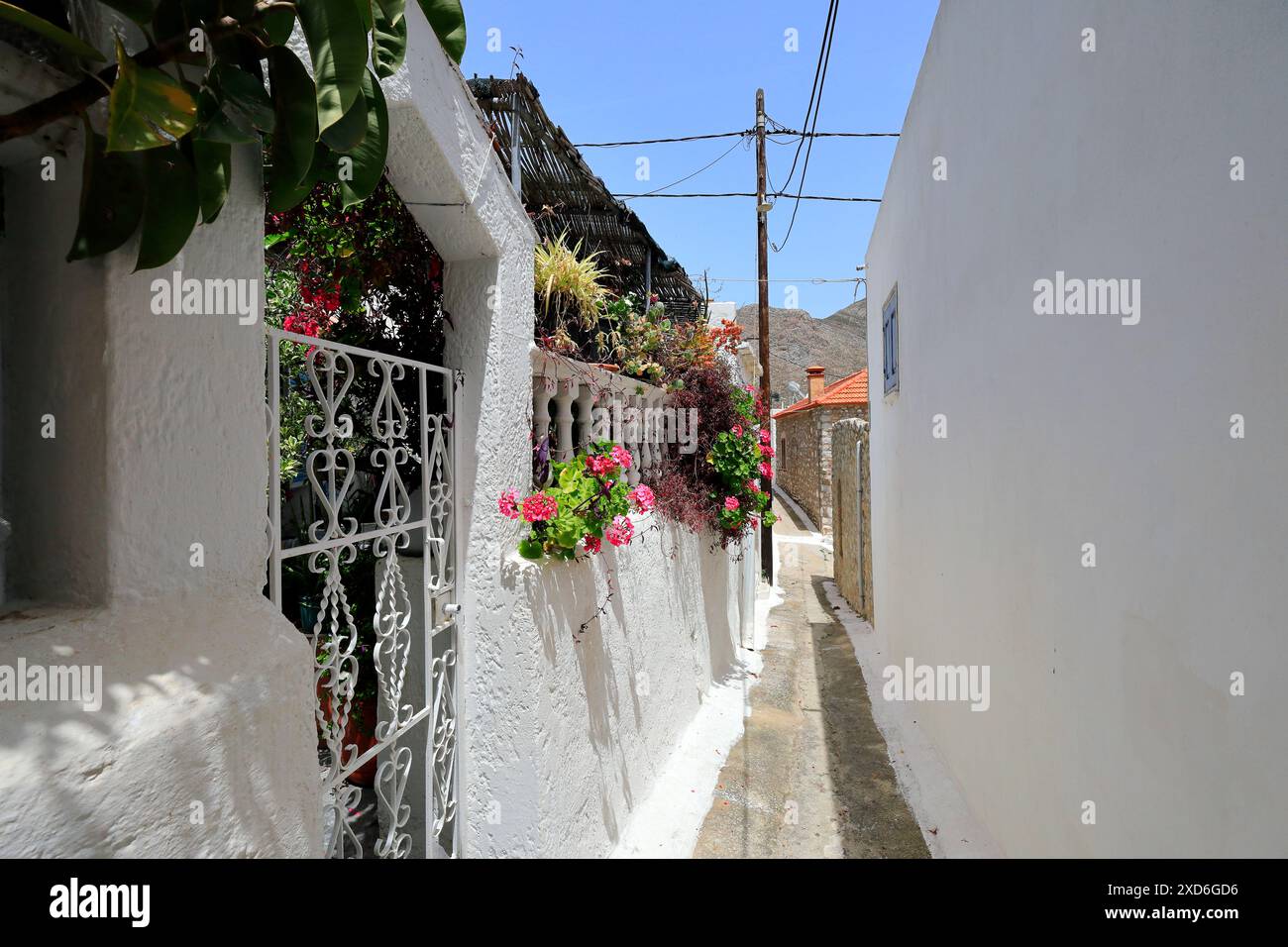 Street scene,Megalo Chorio village, Tilos Island, Dodecanese, Greece ...