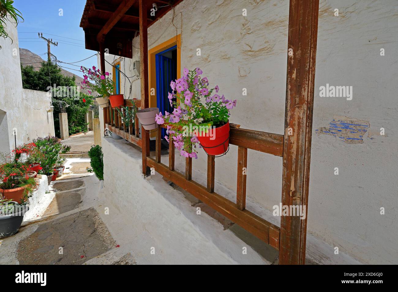 Street scene,Megalo Chorio village, Tilos Island, Dodecanese, Greece ...