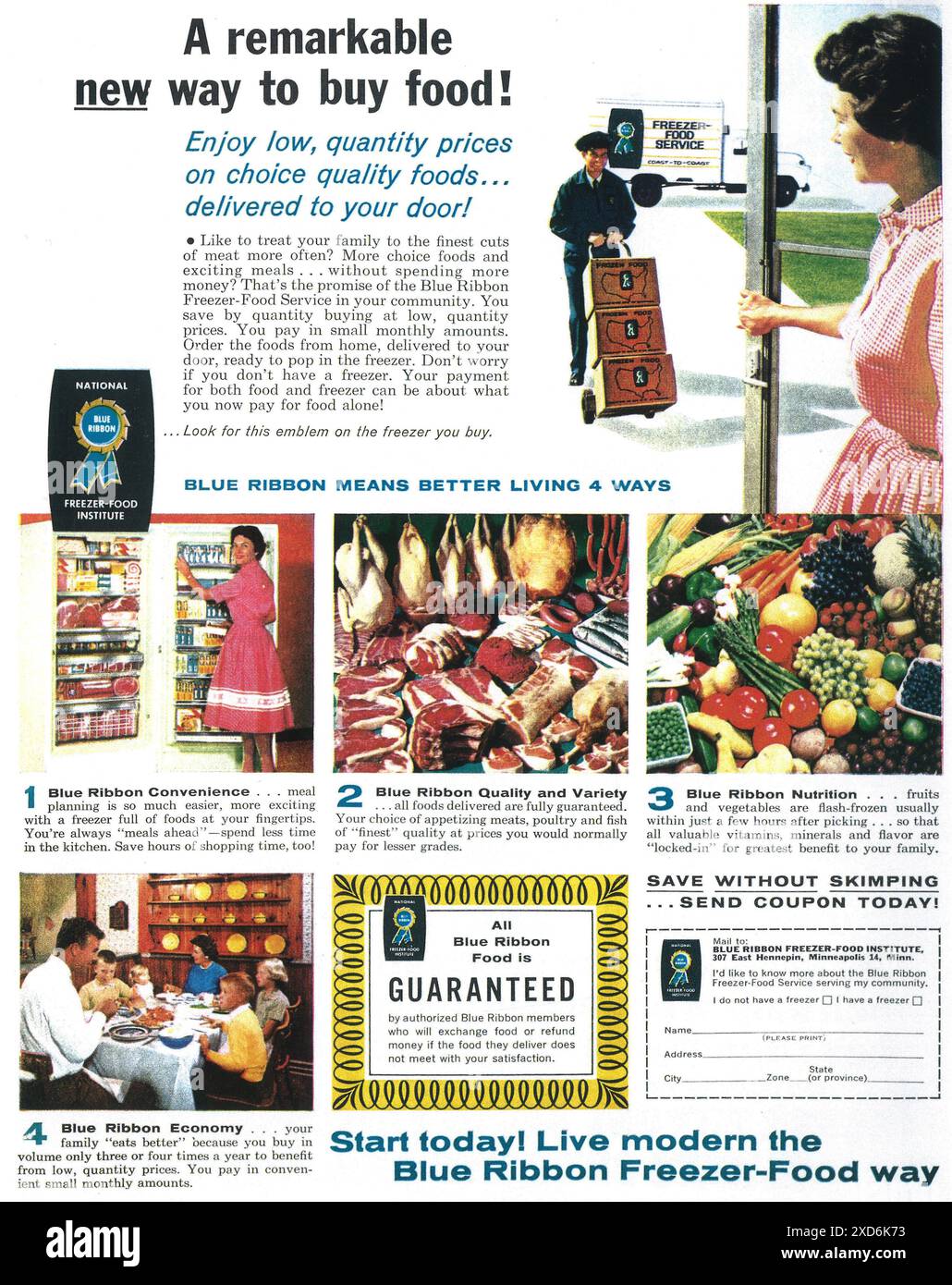 1960 Blue Ribbon upright freezer ad Stock Photo - Alamy