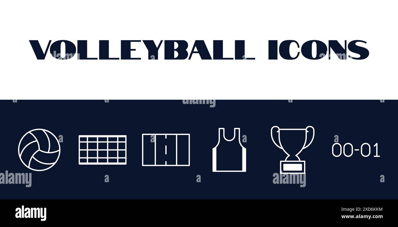 Volleyball line icons set vector. Line Volleyball sports icons ...