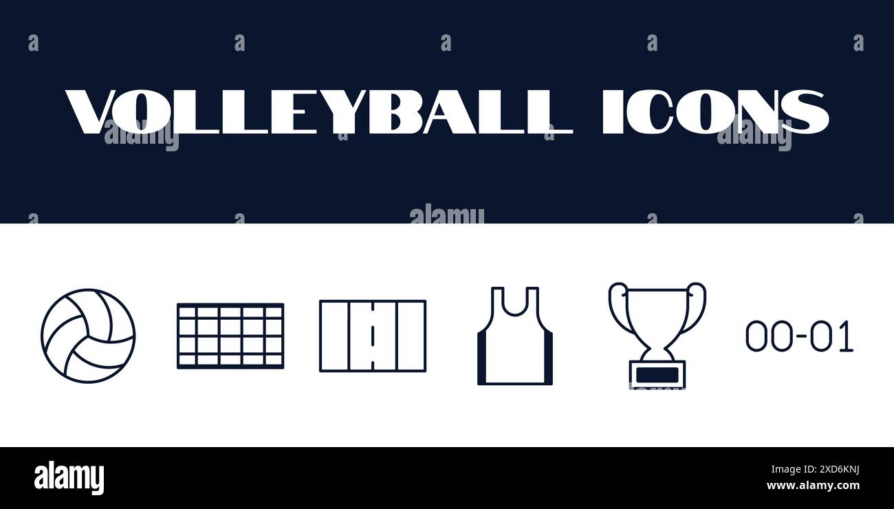 Volleyball line icons set vector. Line Volleyball sports icons ...