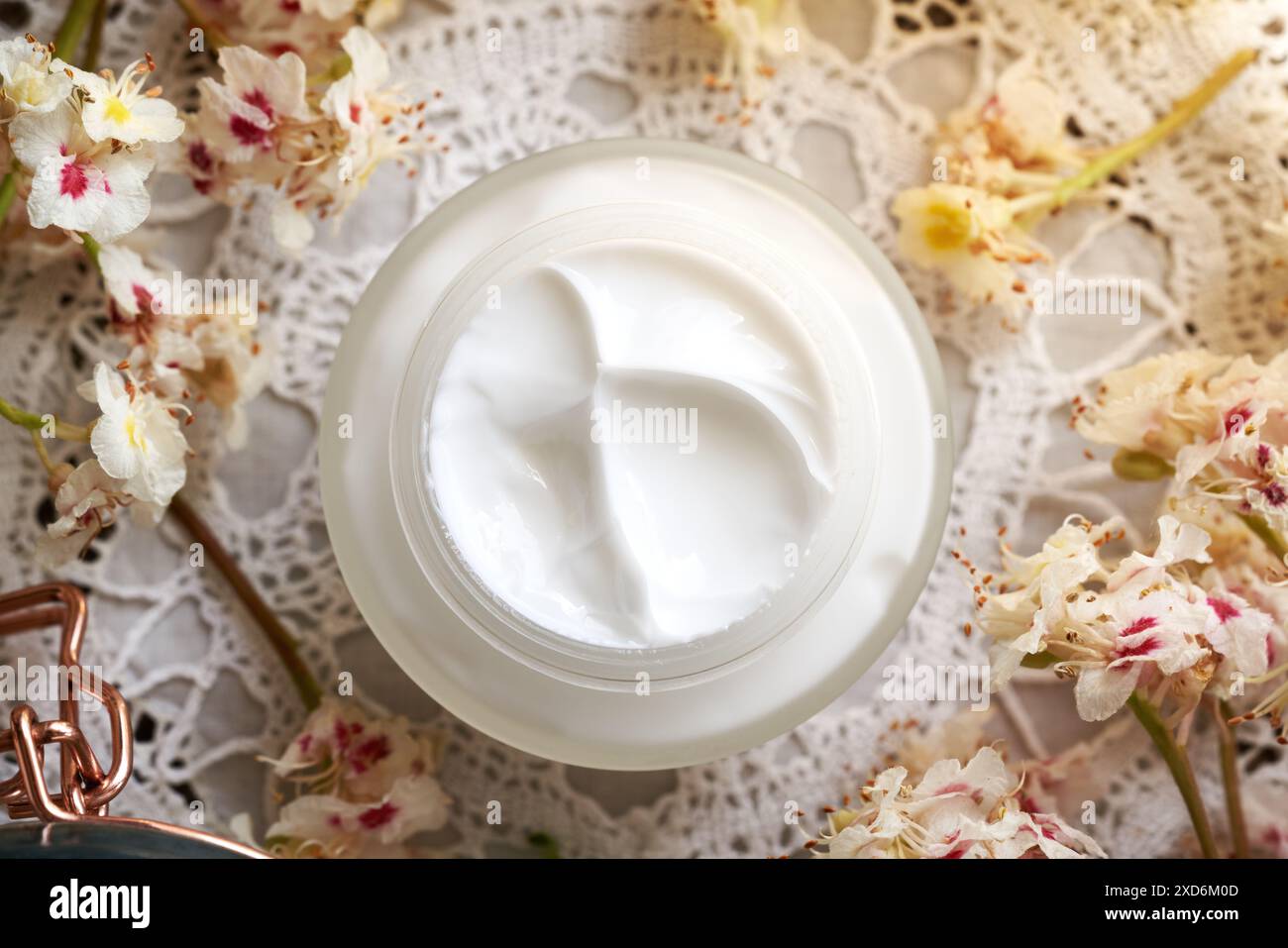 Horse chestnut flower ointment for the veins in a glass jar Stock Photo ...