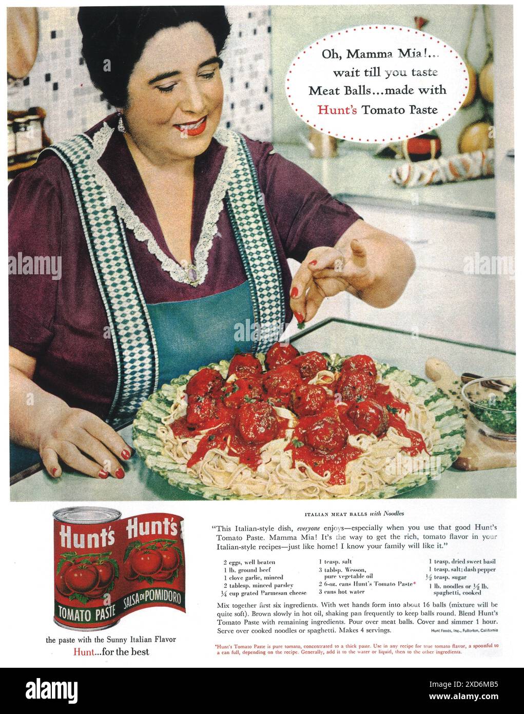 1961 Hunt's tomato paste ad with Italian meatballs recipe Stock Photo ...