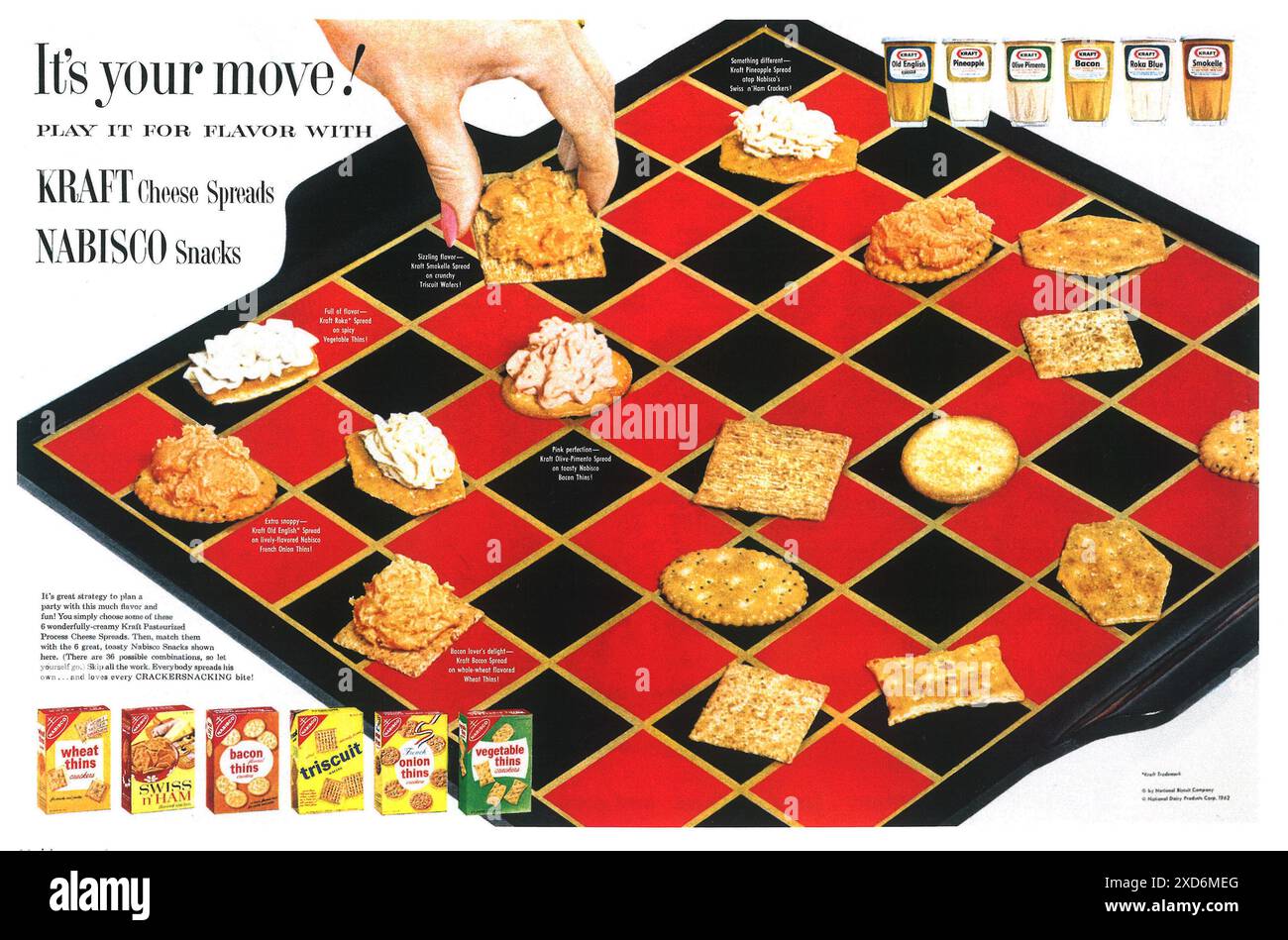 1962 Nabisco Snacks Kraft Cheese spreads ad Stock Photo - Alamy