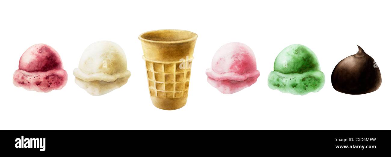 Scoops of strawberry, raspberry, mint, pistachio, apple, milk ...