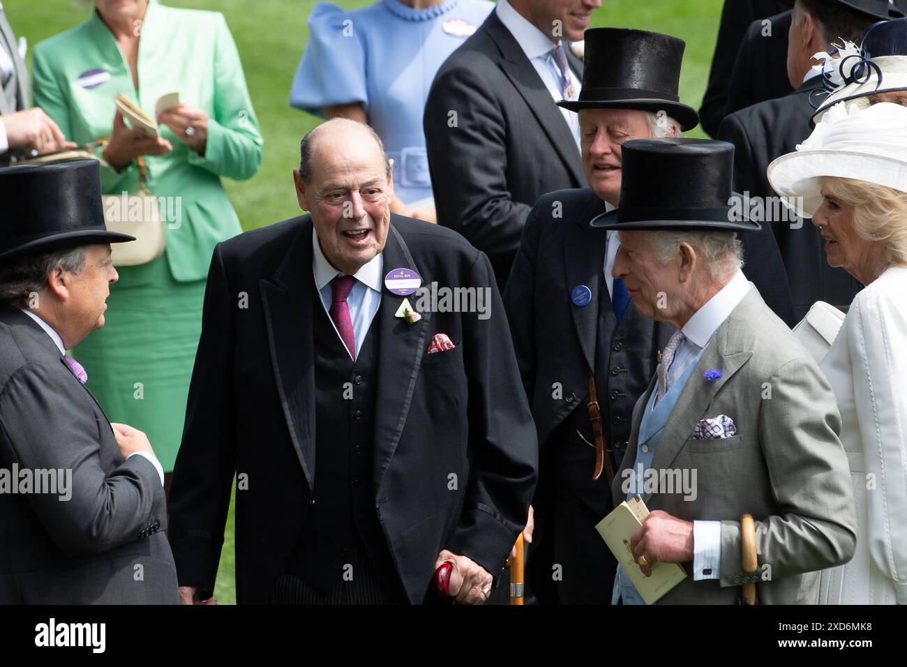 Ascot, UK. 20th June, 2024. Lord Soames of Fletching (M) with the King ...