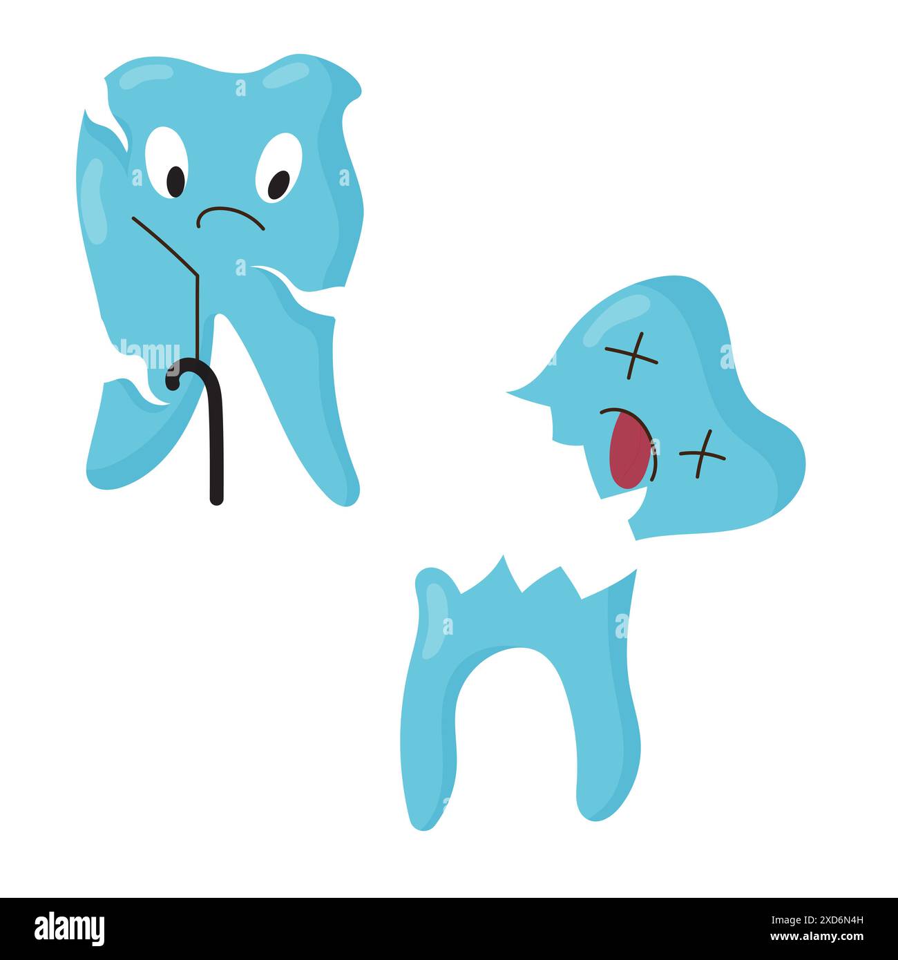 Carious teeth. Numerous sad teeth characters in flat style. Vector ...