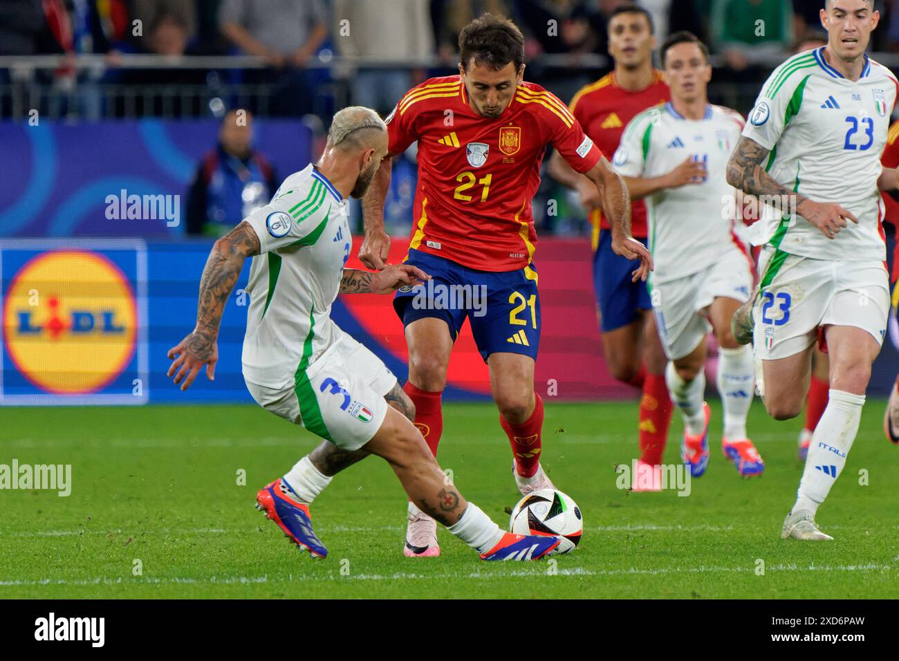Federico Dimarco of Italy in action against Mikel Oyarzabal of Spain ...