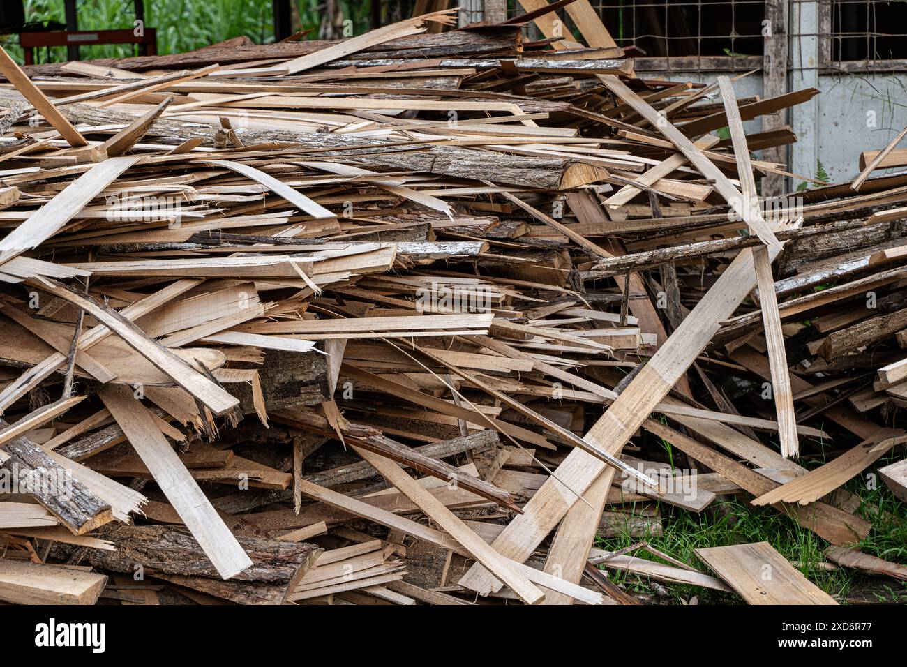 View of a sawmill with legal and illegal wood and firewood Stock Photo ...