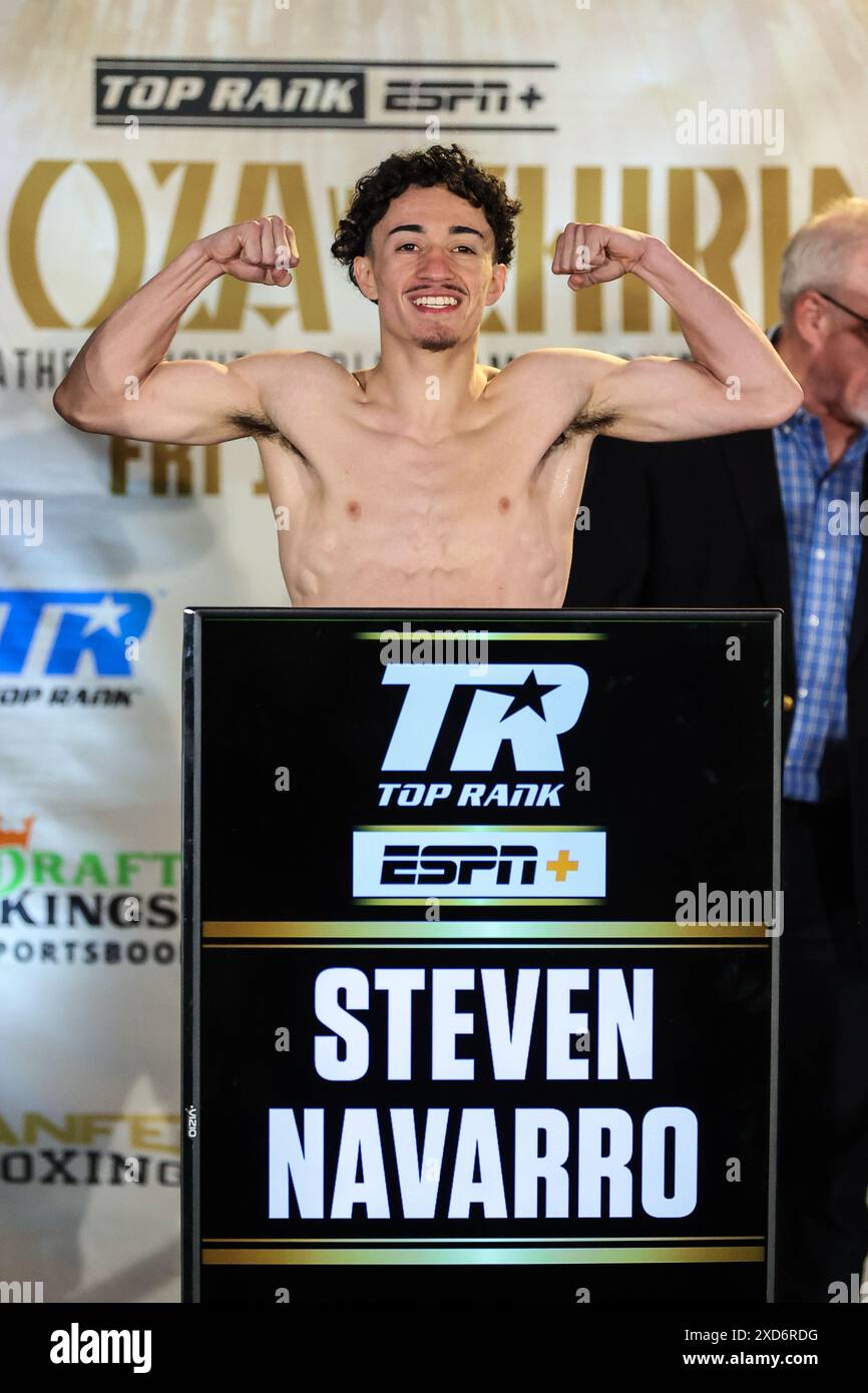 June 20, 2024: Junior Bantamweight Junior Steven Navarro poses during ...