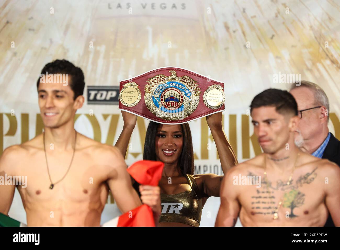 June 20, 2024: Top Rank Ring Girl Tianna Tuamoheloa holds the ...