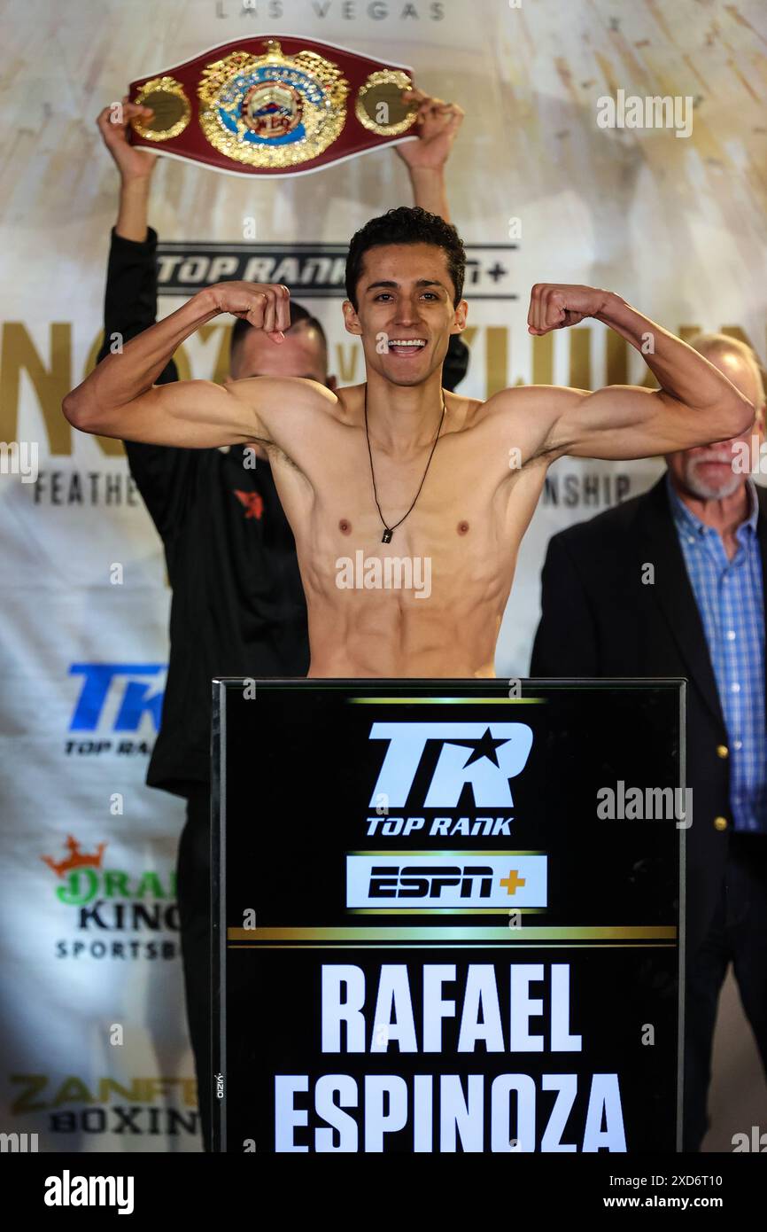 Las Vegas, NV, USA. 20th June, 2024. WBO featherweight champion Rafael ...