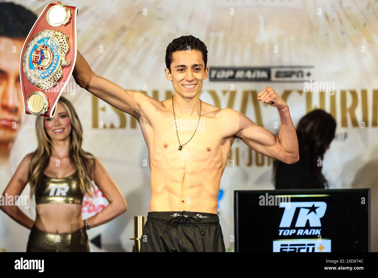 Las Vegas, NV, USA. 20th June, 2024. WBO featherweight champion Rafael ...