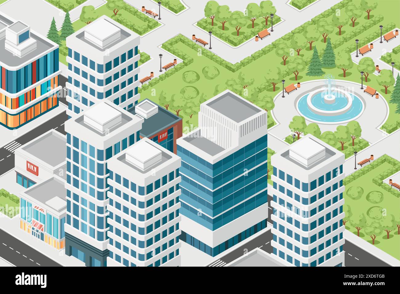 Three-dimensional isometric view showcasing bustling streets, towering ...