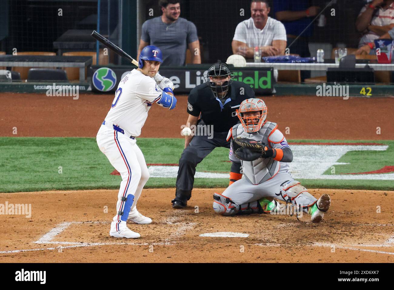 June 19, 2024: Texas Rangers first baseman Nathaniel Lowe (30) watches ...