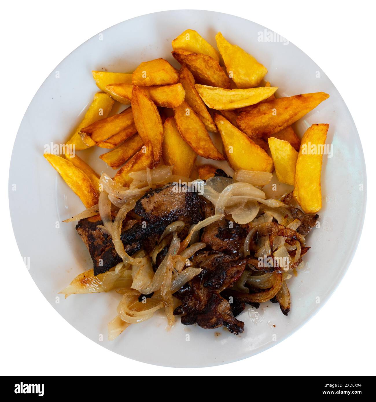 Fried liver served with onions and potatoes Stock Photo - Alamy