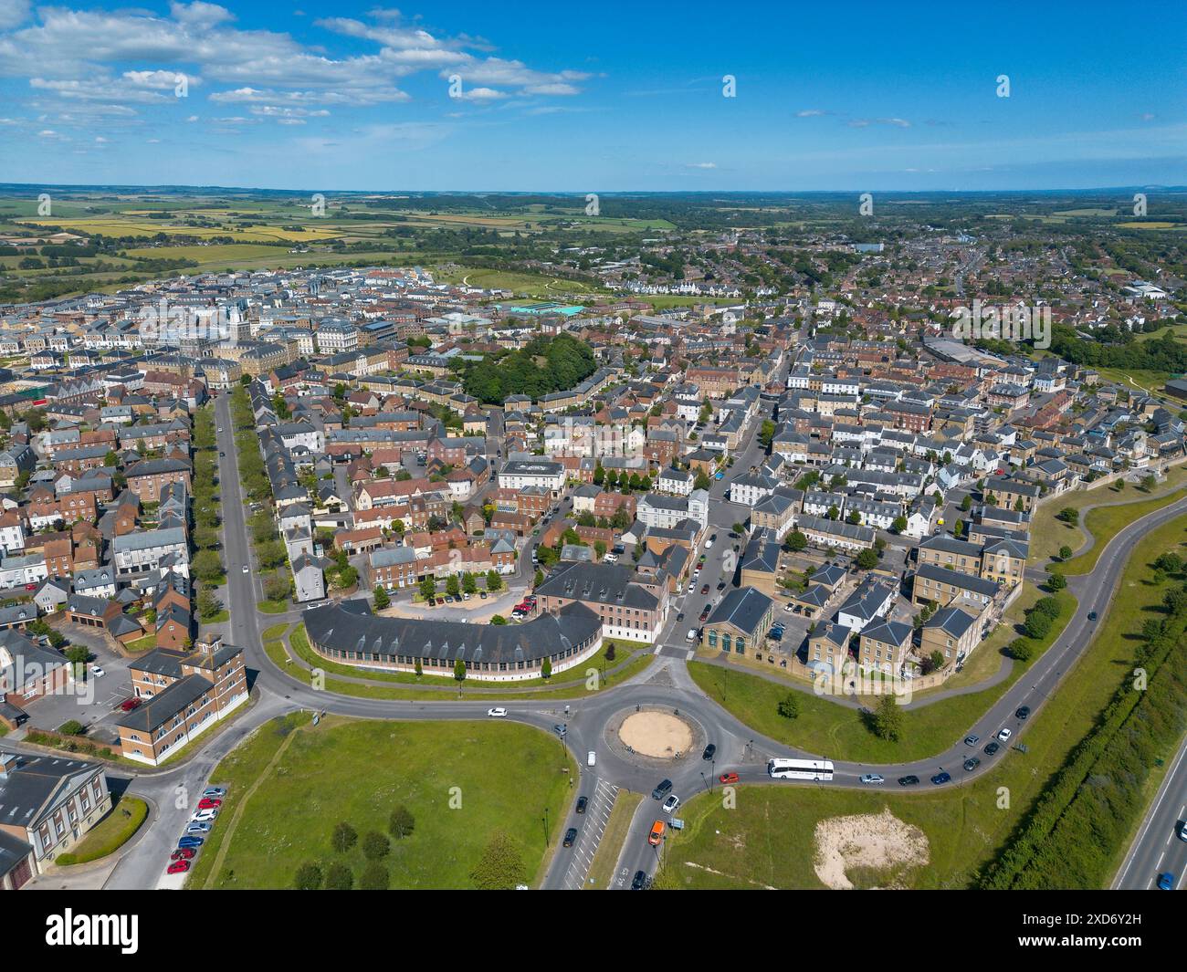 Poundbury, Dorchester, Dorset, UK. 20th June 2024. Aerial view of the ...