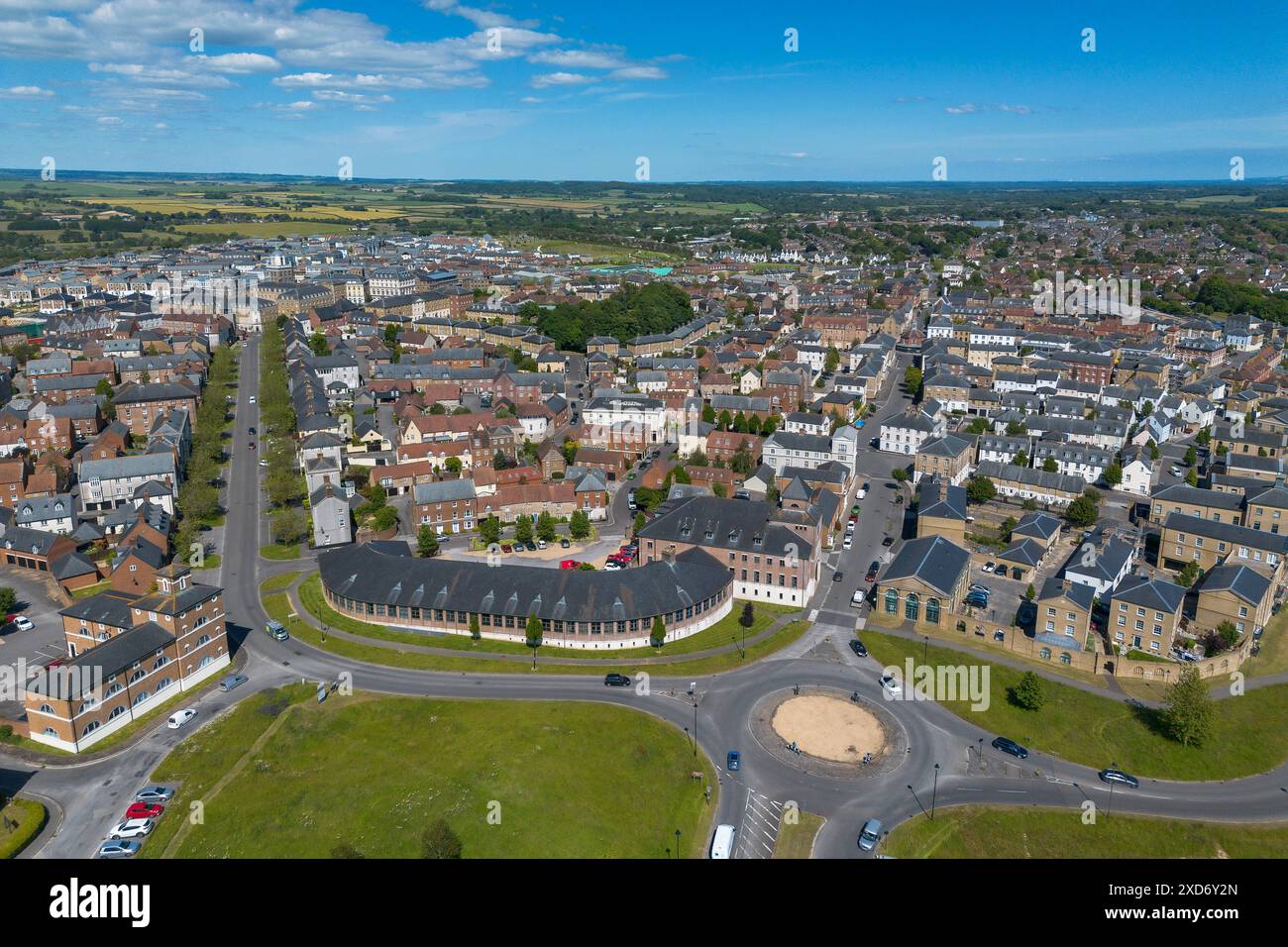 Poundbury, Dorchester, Dorset, UK. 20th June 2024. Aerial view of the ...