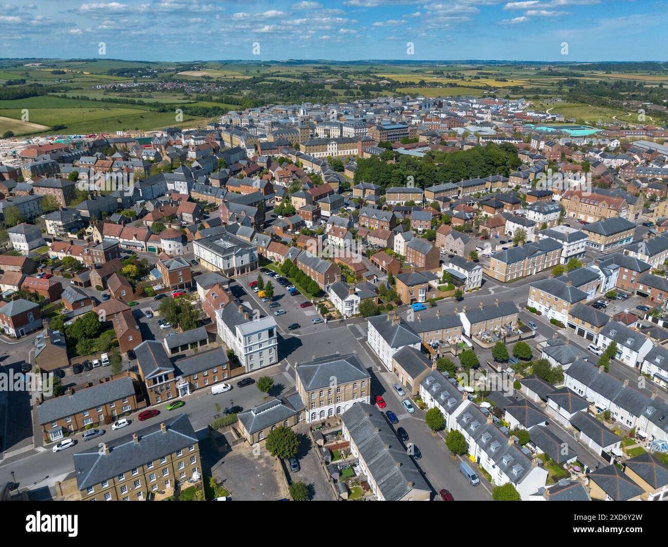 Poundbury, Dorchester, Dorset, UK. 20th June 2024. Aerial view of the ...