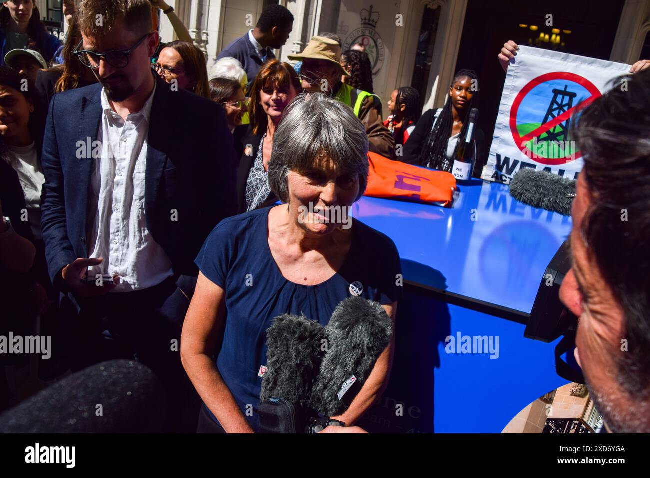 London, UK. 20th June 2024. Sarah Finch speaks to the media outside the ...