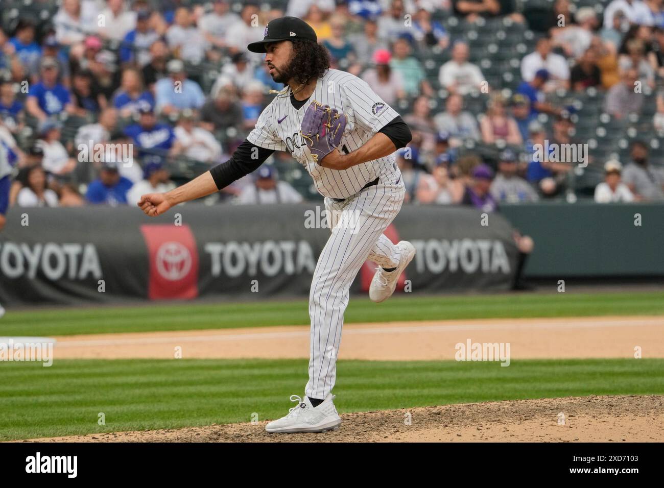 June 20 2024: Colorado pitcher Justin Lawrence (21) throws a pitch ...