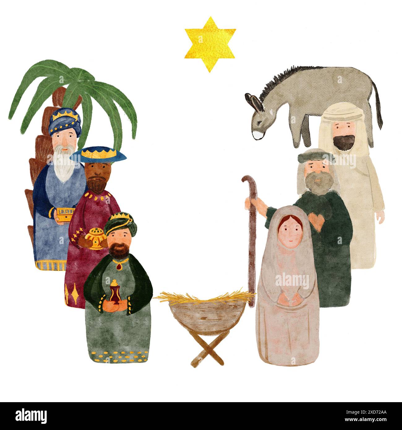 Wise men holy family Christmas card hand painted digital watercolor on ...