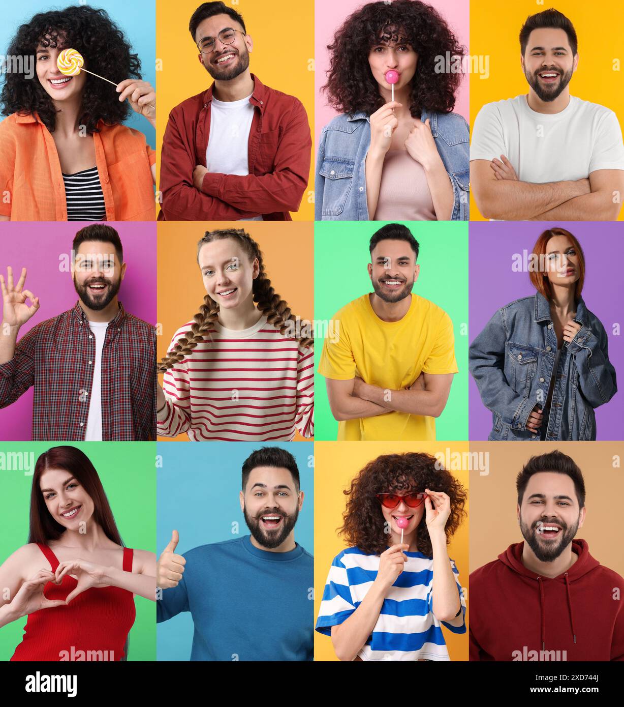 Different people on various color backgrounds, collage Stock Photo - Alamy