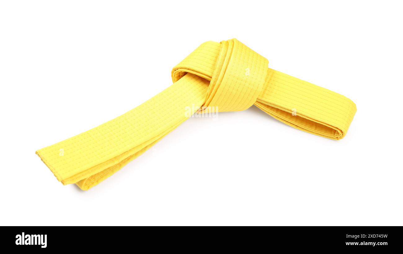 Yellow karate belt isolated on white. Martial arts uniform Stock Photo ...