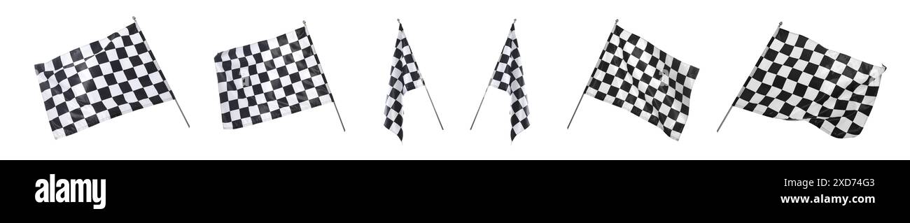 Checkered finish flags isolated on white, set Stock Photo - Alamy