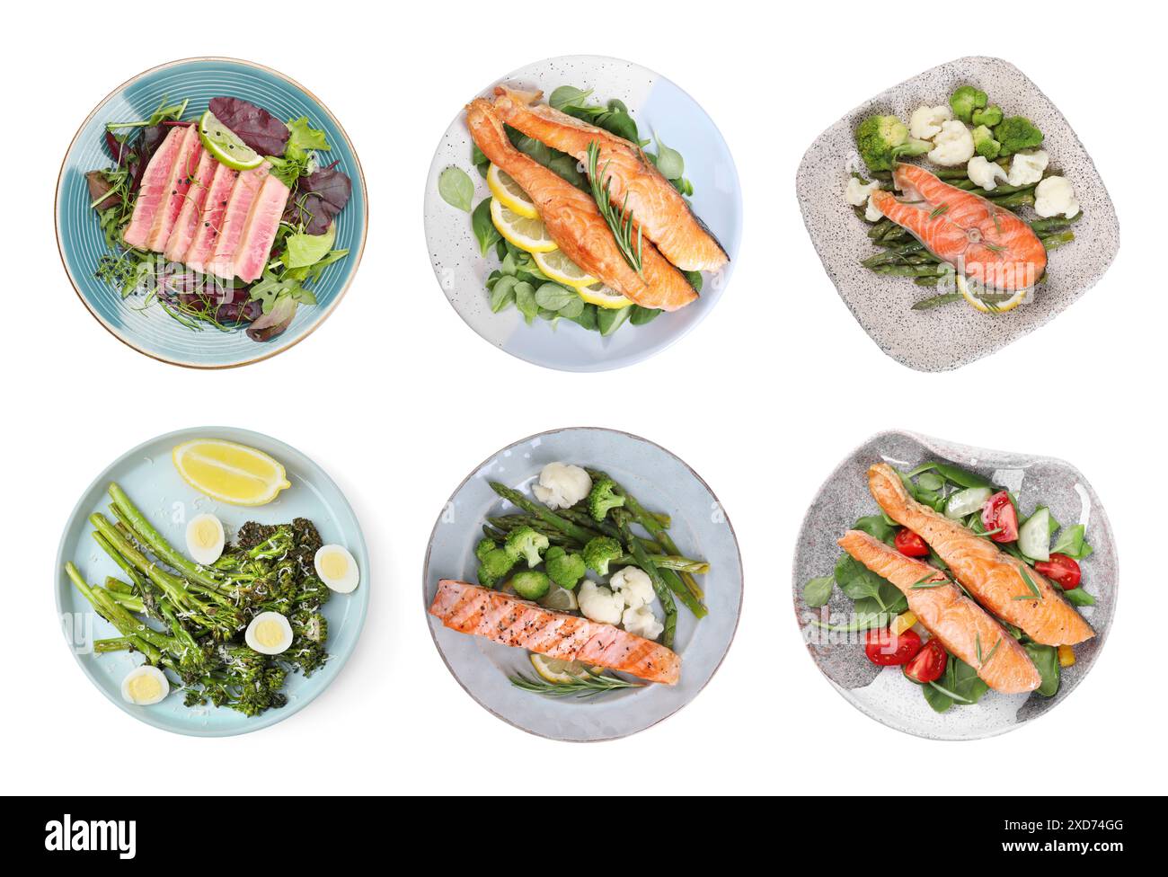 Set of different healthy meals on white background, top view Stock ...