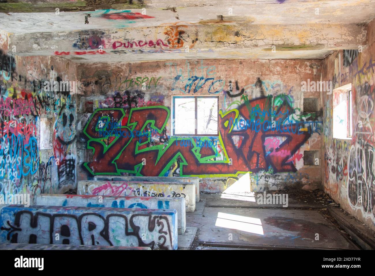 Graffiti inside an abandoned building by York Redoubt National Historic ...