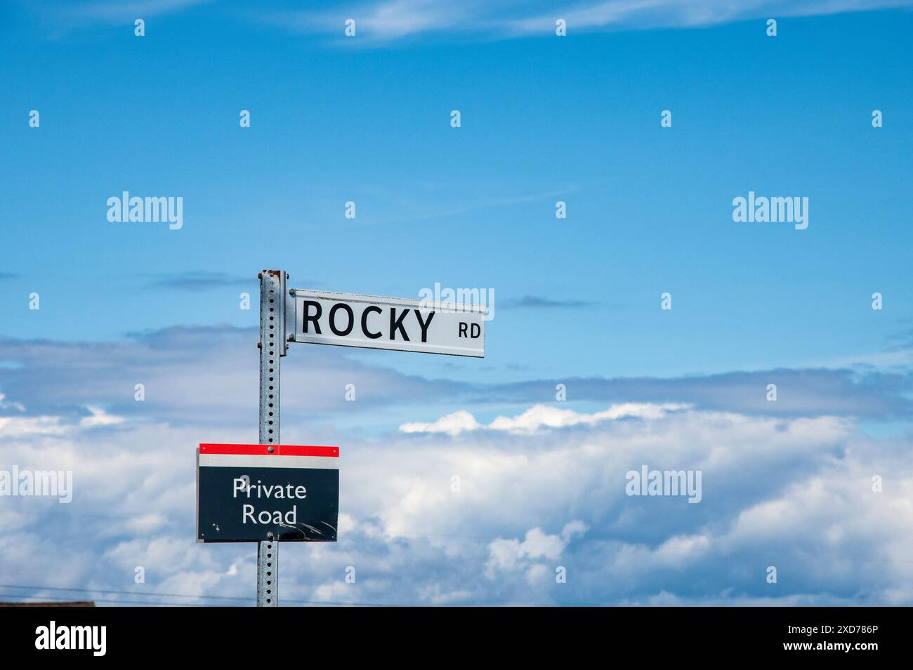 Rocky Road street and private road signs in Peggy's Cove, Nova Scotia ...