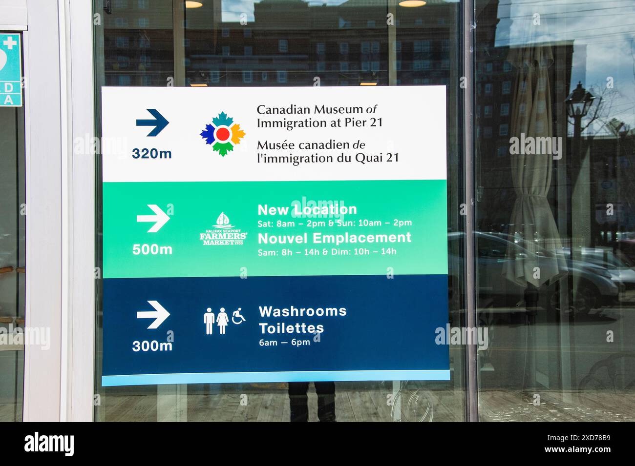 Directional sign at the seaport district in Halifax, Nova Scotia ...