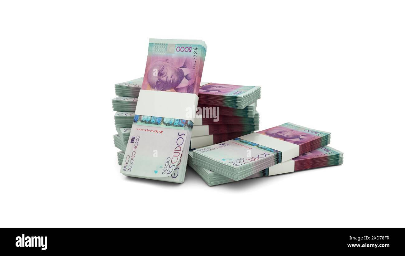 3d rendering of Stack of Cape Verdean Escudo notes. bundles of Cape ...