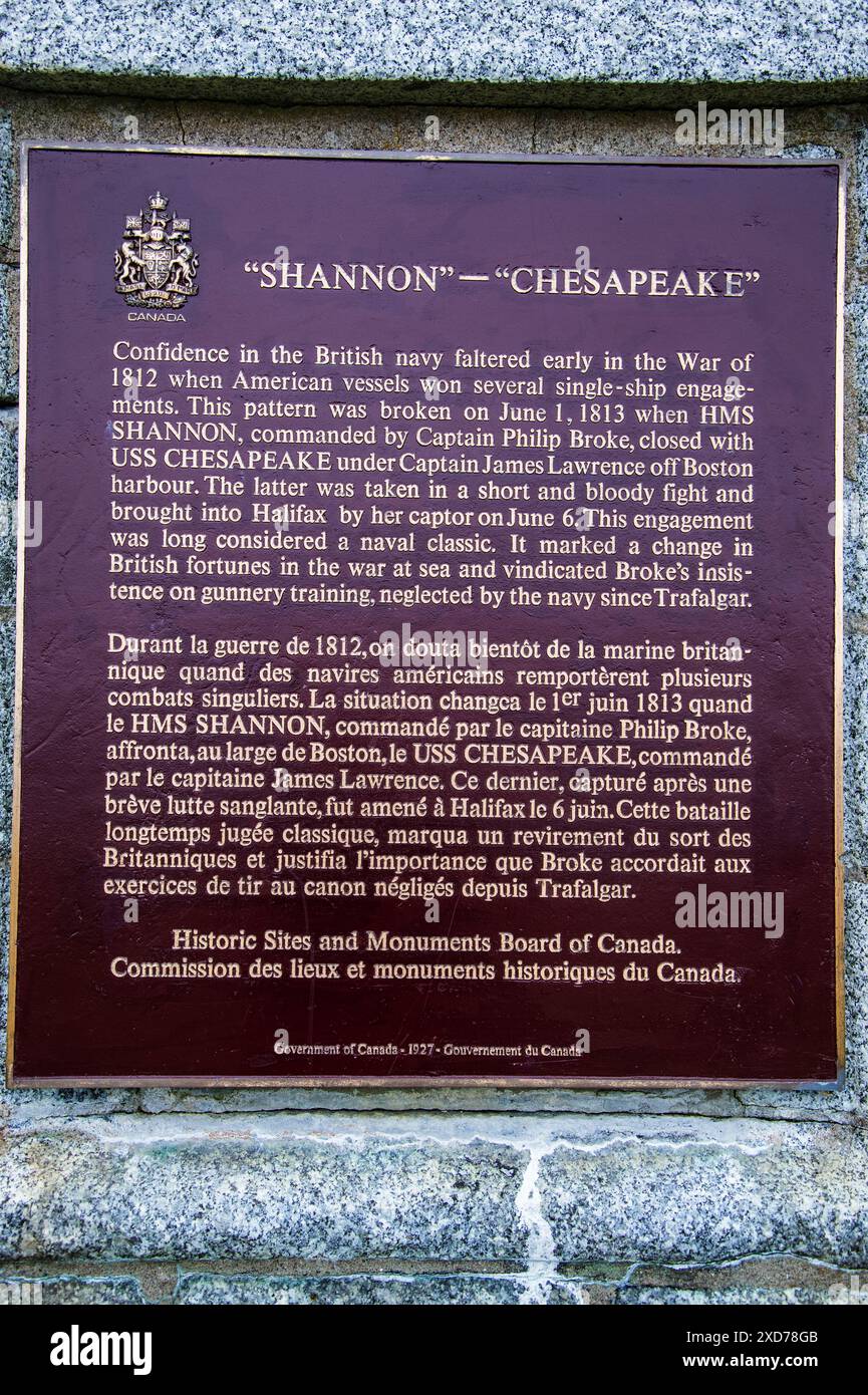 Plaque Shannon - Chesapeake ship at Point Pleasant Park in Halifax ...