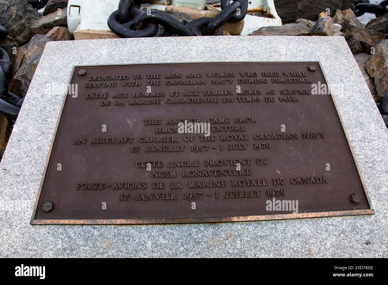 Plaque HMCS Bonaventure anchor at Point Pleasant Park in Halifax, Nova ...