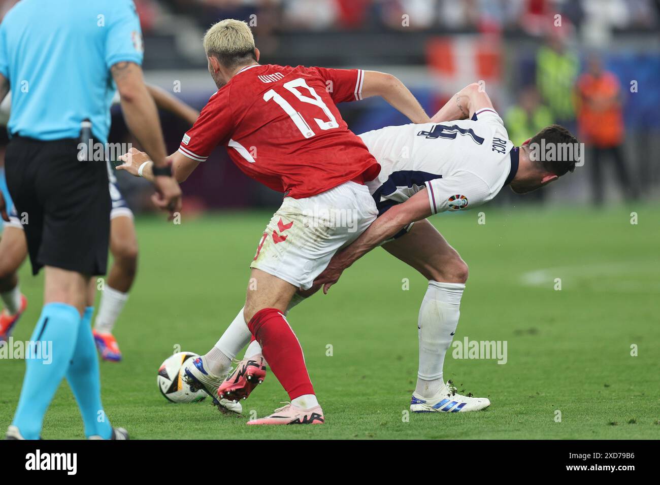 Jonas Wind (Denmark)Declan Rice (England) during the UEFA Euro Germany ...
