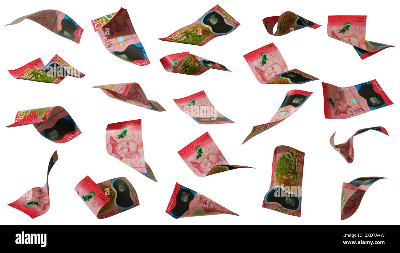 3D rendering of Set of Costa Rican Colón notes flying in different ...