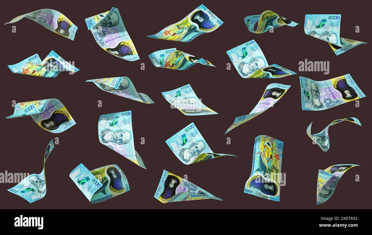 3D rendering of Set of Costa Rican Colón notes flying in different ...