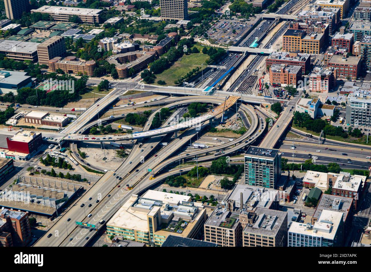 A freeway intersection system in downtown Chicago Illinois. This is an ...