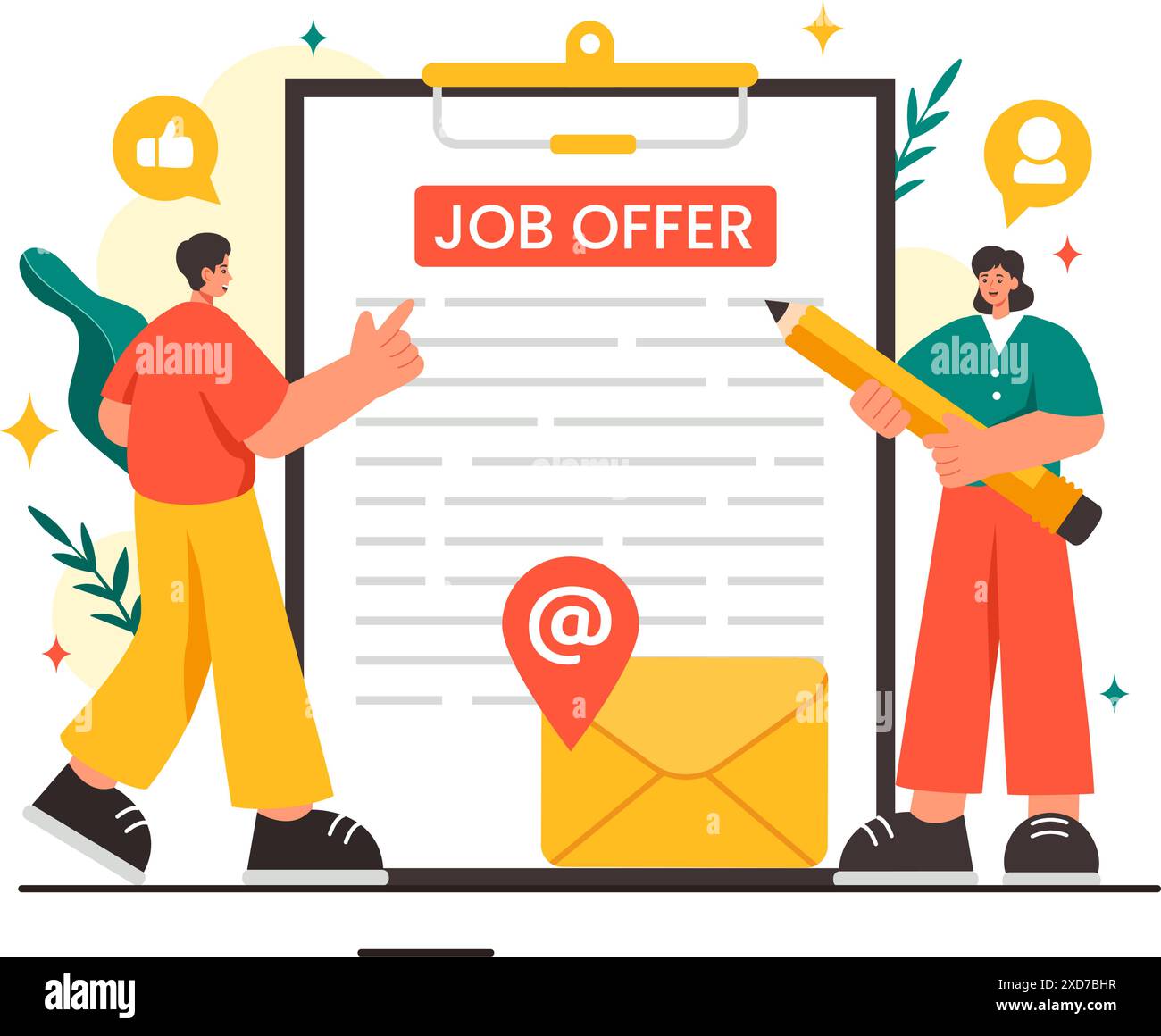 Job Offer Vector Illustration featuring a Businessman, Recruitment ...