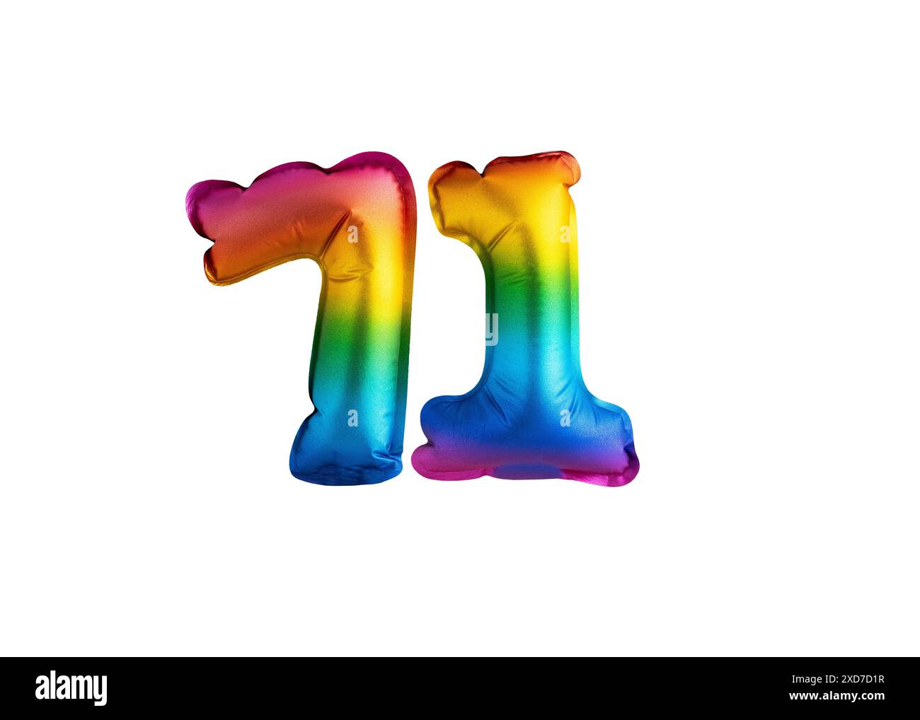 Multicolored balloon for number 71 celebration. Happy birthday on white ...