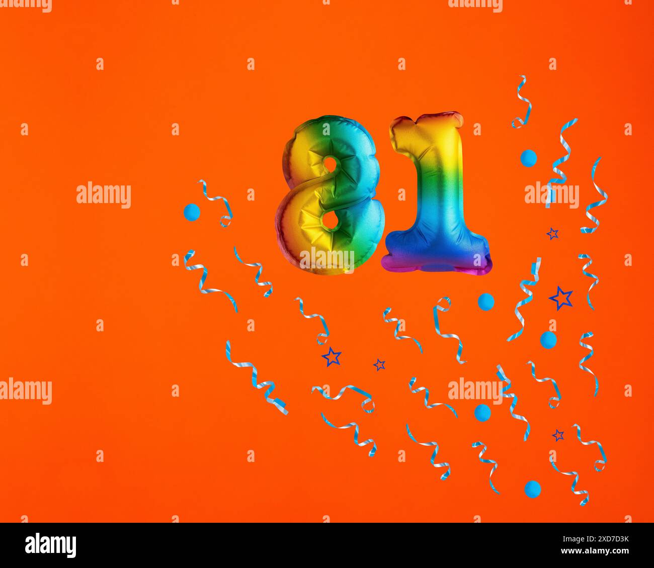 Confetti explosion with number 81 balloon - Celebration on orange ...