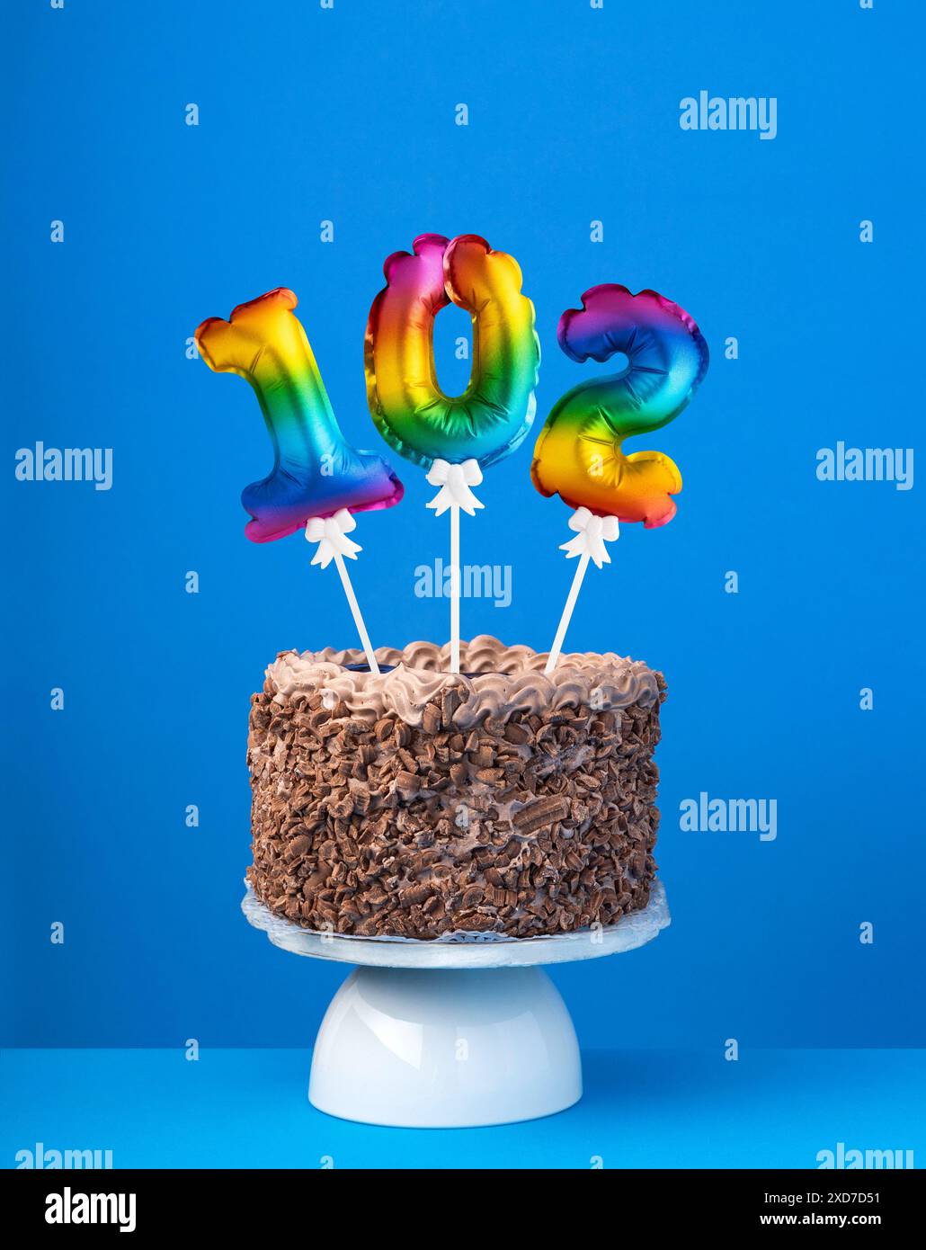 Birthday cake with balloon number 102 - Invitation card on blue ...