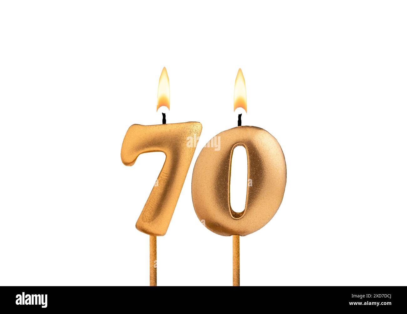 Birthday number 70 - Golden candle on white background Stock Photo - Alamy